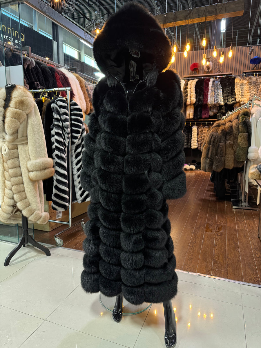 Black Fox Fur Maxi Long Luxury Coat – Elisa Fur