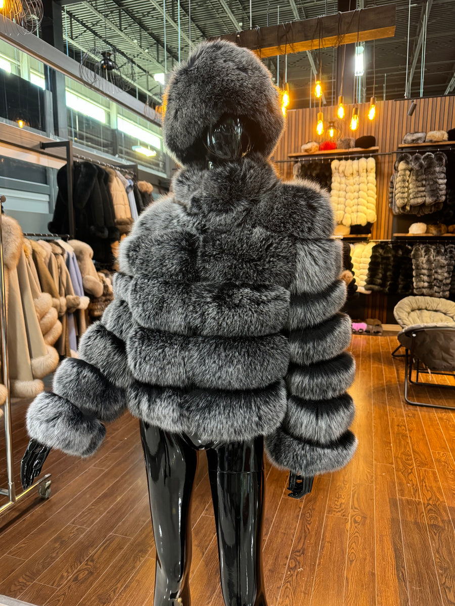 Exclusive Design 100% Real Gray Fox Fur Coat – Elisa Fur